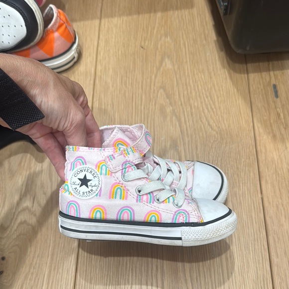 Converse | Shoes | Converse Kids Pink Hightop Sneakers With Rainbow ...